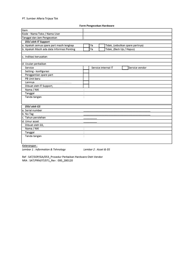 Form Ceklist Kerusakan Hardware | PDF