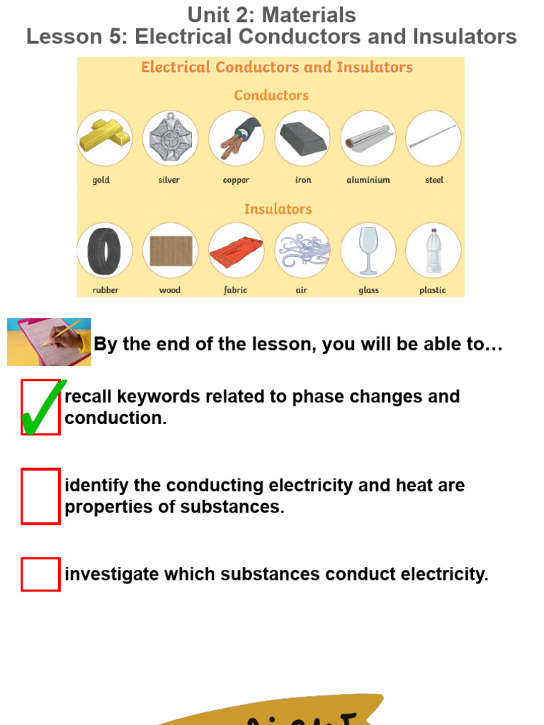 G5 Unit2 Lesson05 2.2 Electrical Conductors Insulators | PDF | Thermal ...