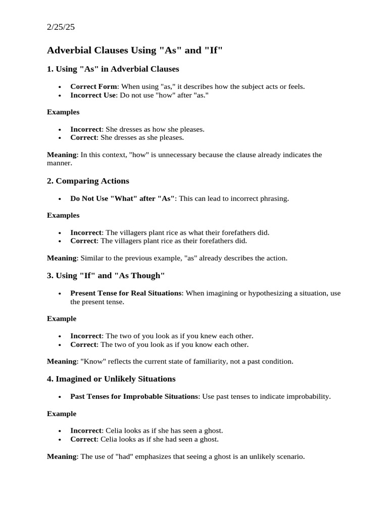 Adverbial Clauses Using | PDF | Grammatical Tense | Syntax
