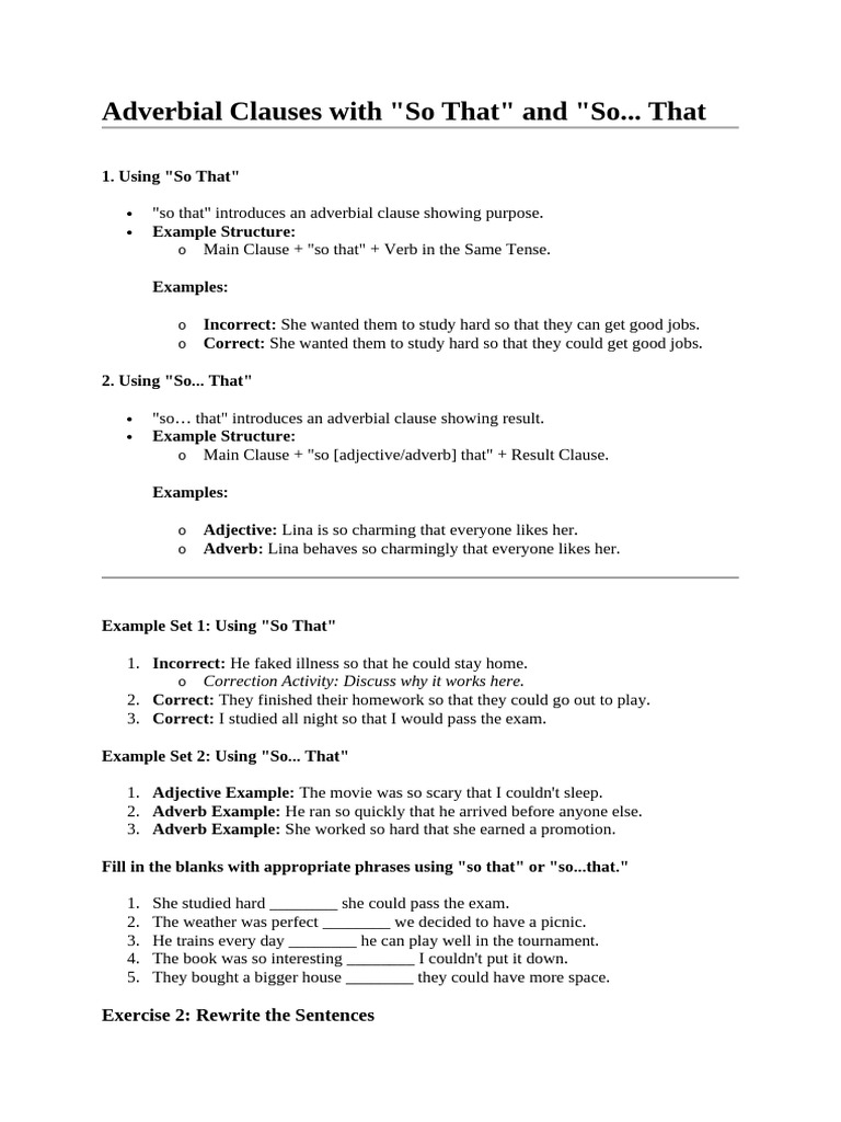 Adverbial Clauses With So | PDF | Adverb | Languages