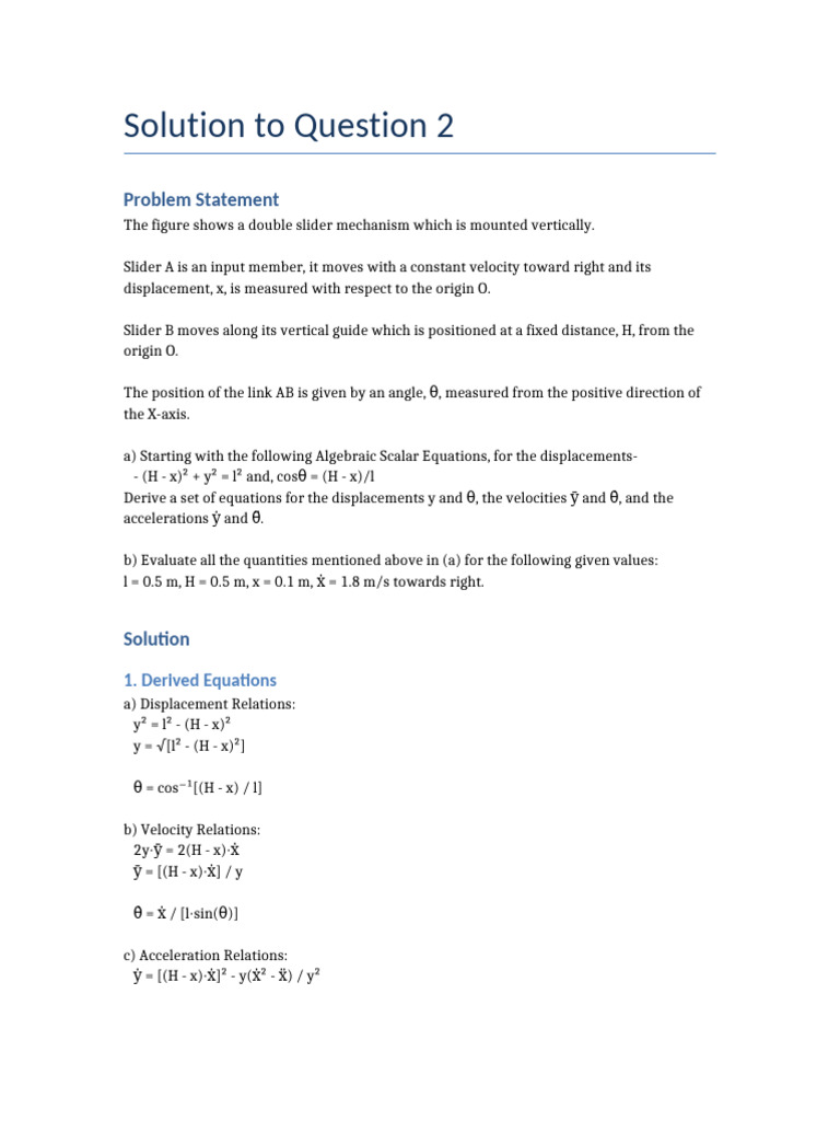 Double Slider Mechanism Solution | PDF