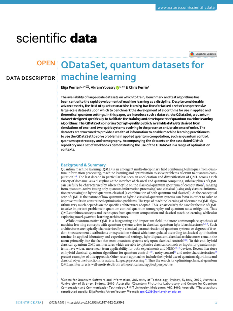 Qdataset, Quantum Datasets For Machine Learning: Data Descriptor | PDF | Quantum Computing ...