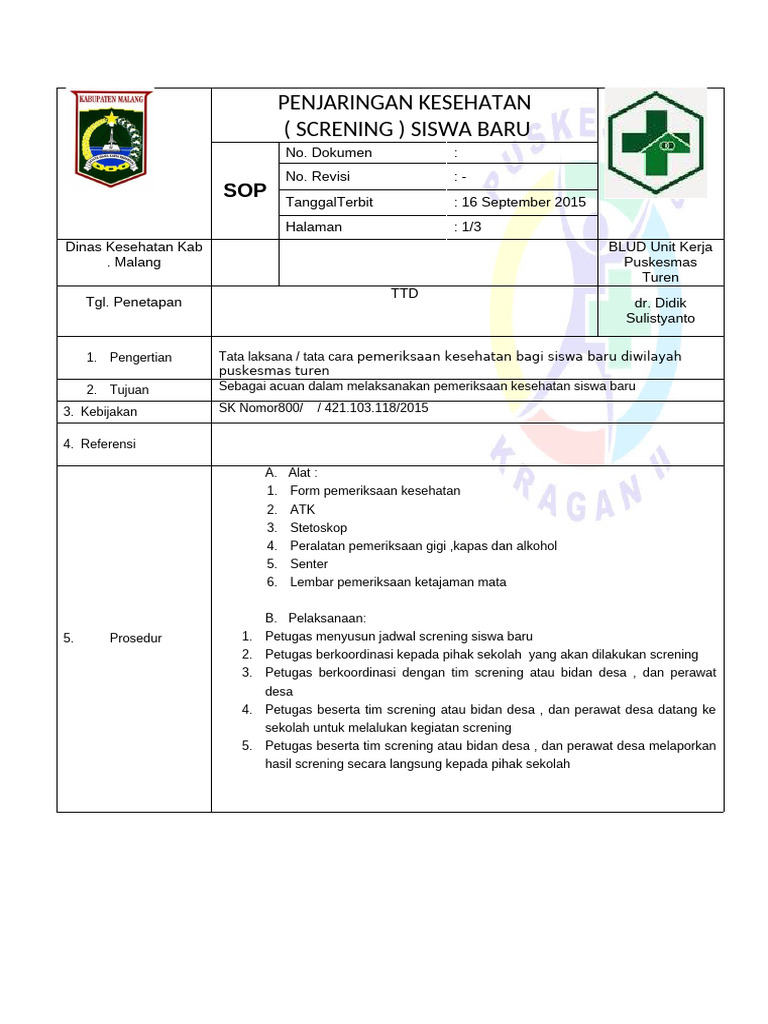 Sop Dan Kak Uks Ukm | PDF