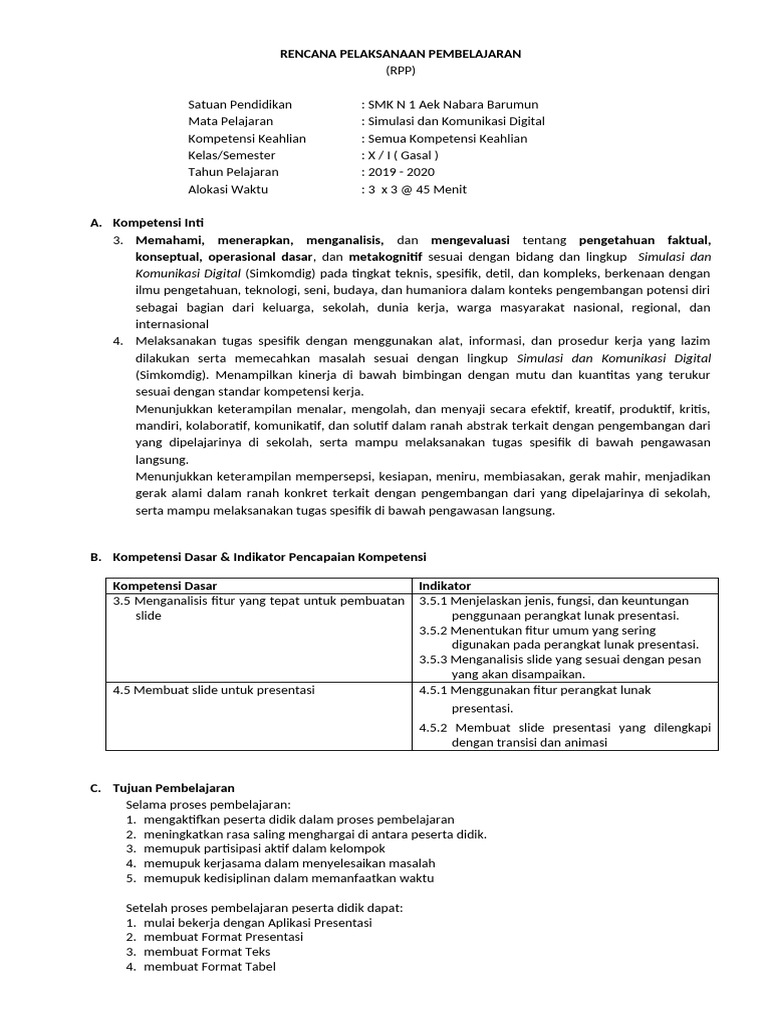 RPP Simulasi dan Komunikasi Digital | PDF
