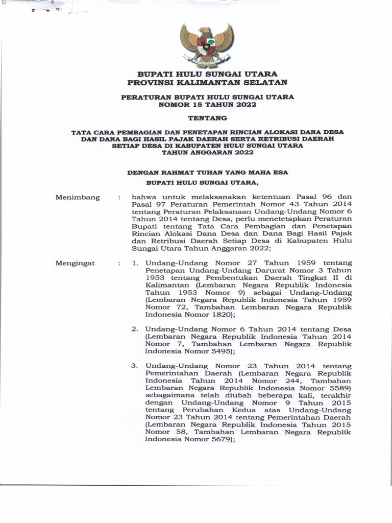 Perbup TTG Tata Cara Pembagian DD Tahun 2022 Edit | PDF