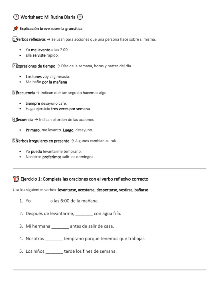 Worksheet - Mi Rutina Diaria | PDF | Verbo