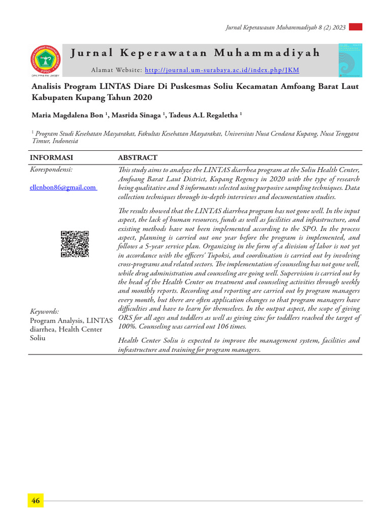 Bon Et Al 2023 - Analisis Program LINTAS Diare Di Puskesmas Soliu Kecamatan Amfoang Barat Laut ...