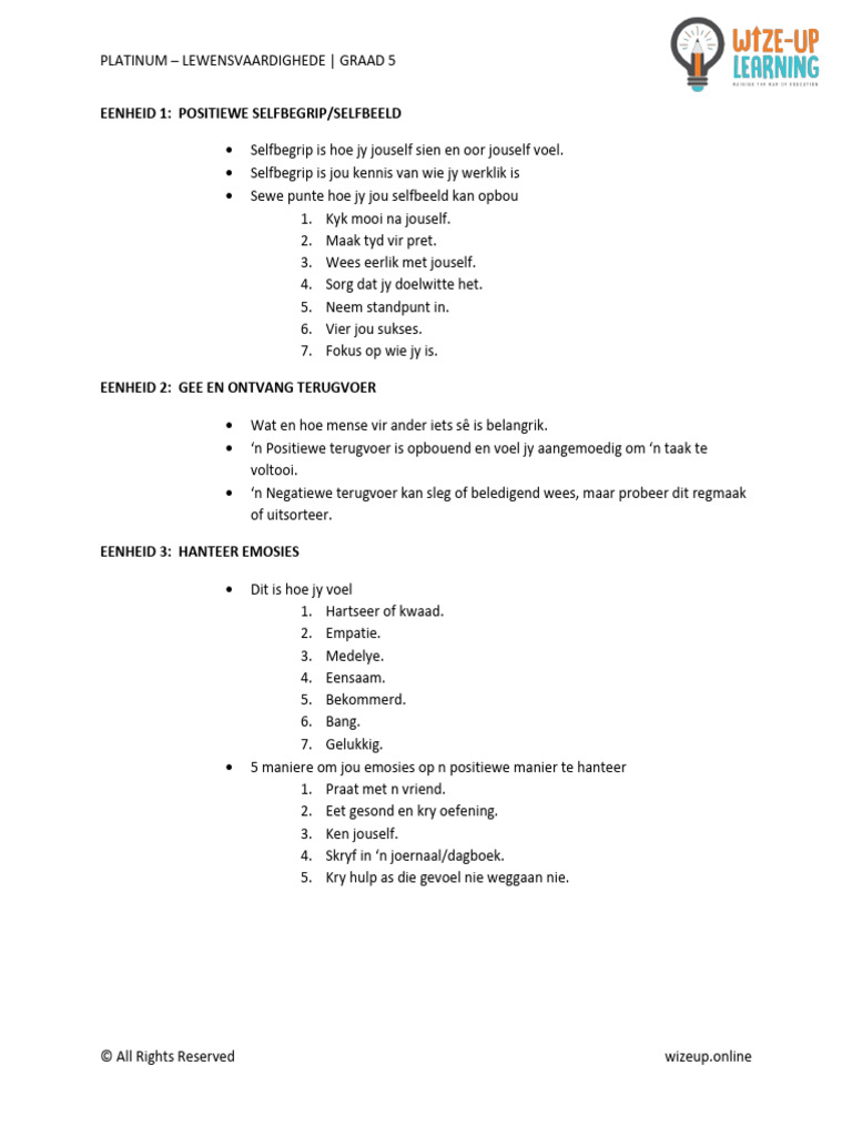 Graad 5 Platinum Lewensvaardighede | PDF