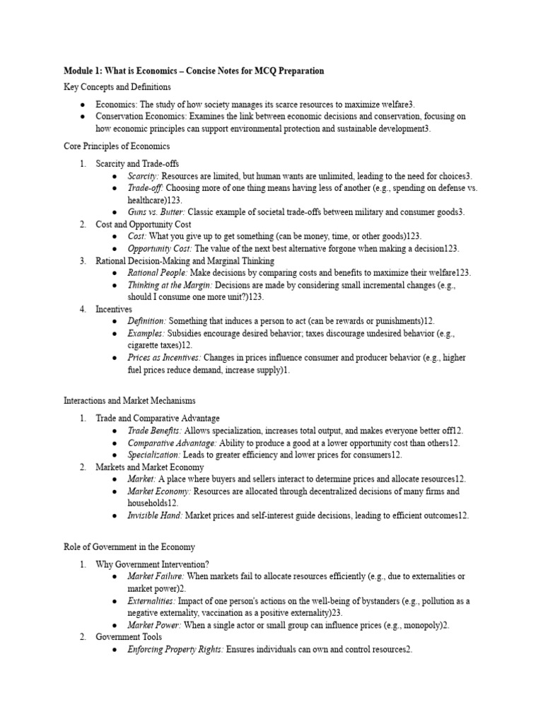 Conservation Economics - Key Concepts For MCQs | PDF | Supply And ...