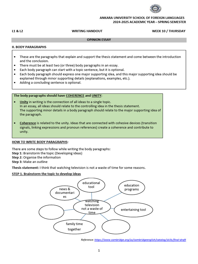 Opinion Essay - Body Paragraphs | PDF | Essays | Thesis