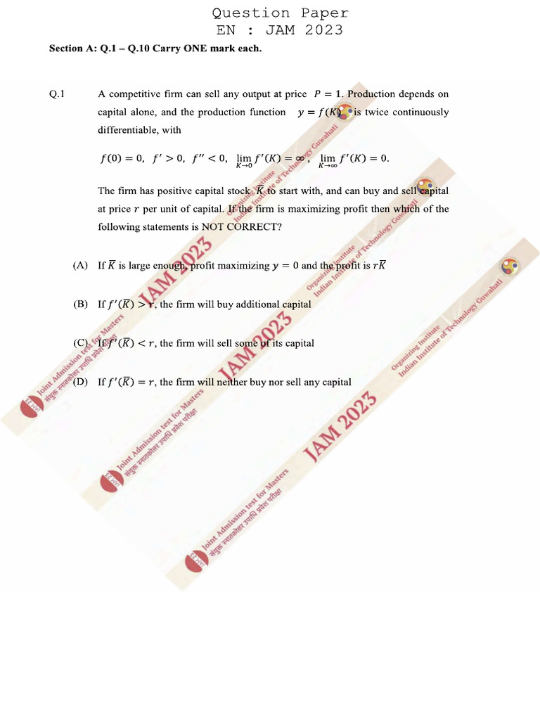 JAM 2023 Sample Paper | PDF