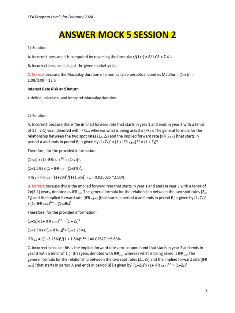Answer Mock 5 Session 2 | PDF | Bonds (Finance) | Capital Asset Pricing ...