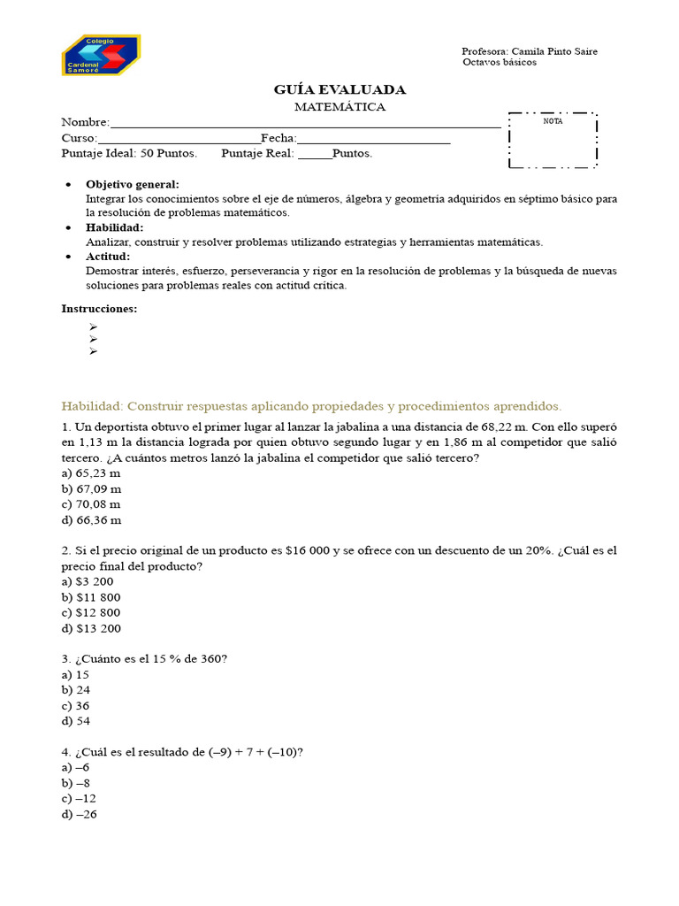 Guía Evaluada | PDF | Matemáticas