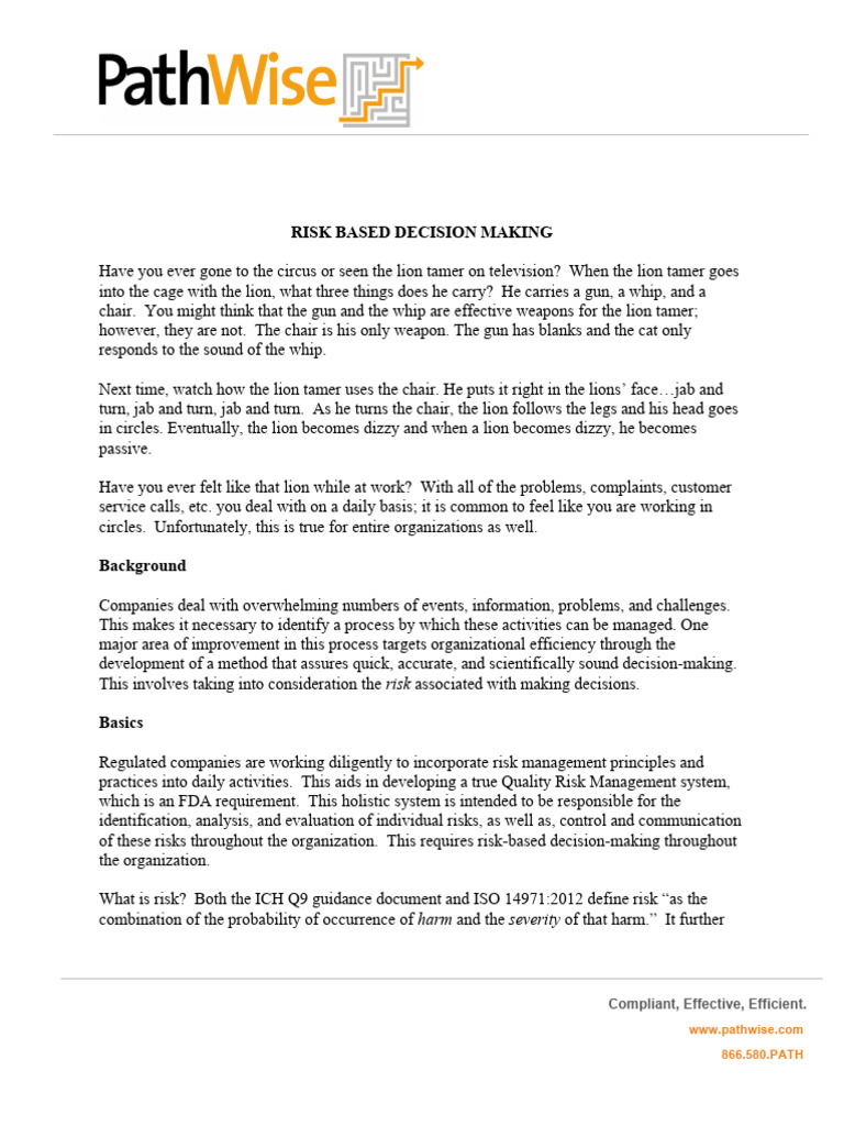 Risk Based Decision Making | PDF | Risk | Risk Management