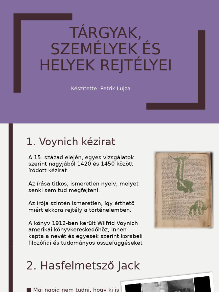 Tárgyak, Személyek És Helyek Rejtélyei | PDF