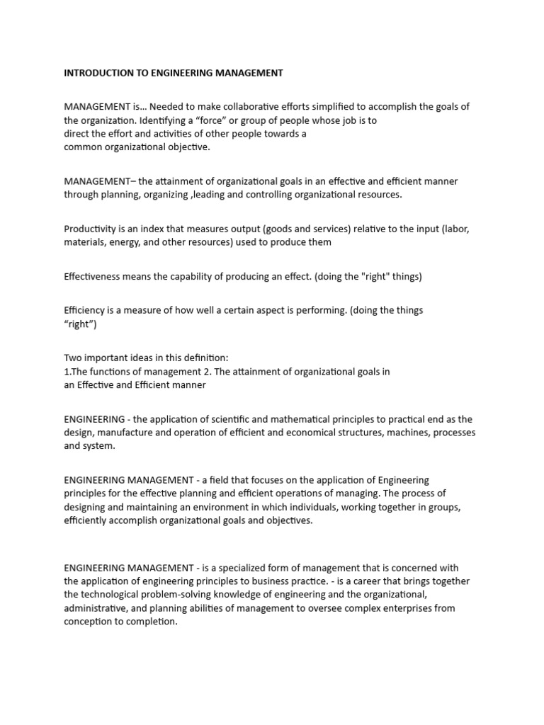 Introduction To Engineering Management | PDF | Human Resources | Forecasting