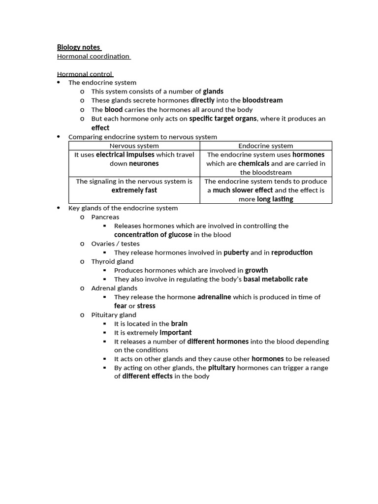 Biology Notes - Hormonal Coordination | PDF | Menstrual Cycle ...