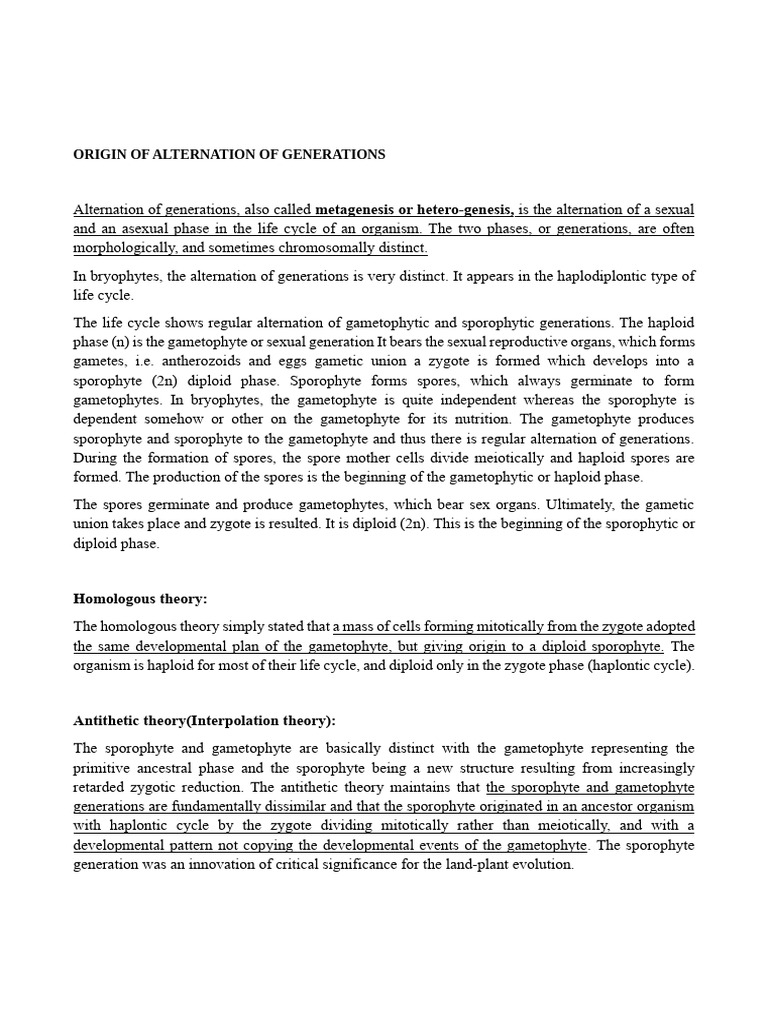 Bryophyte Alternation of Generations | PDF | Plants | Biological ...