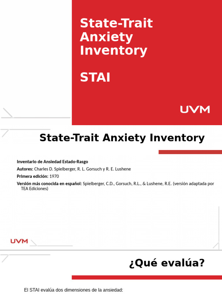 State-Trait Anxiety Inventory STAI | PDF | Ansiedad | Terapia de ...