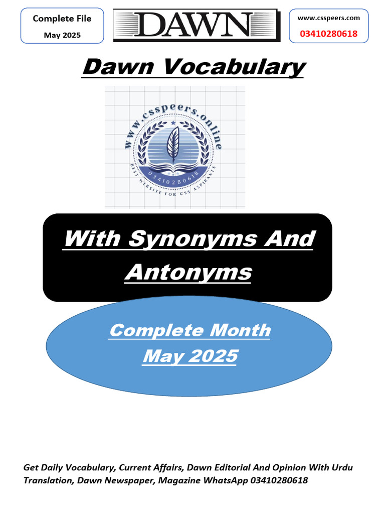 May 2025 Complete Month Dawn Vocabulary | PDF | Adjective | Word