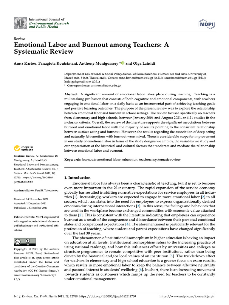 Burnput Emotional Labor | PDF