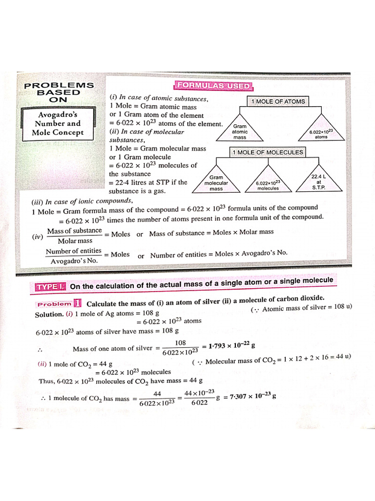 Mole Concept Solved & Unsolved Questions. | PDF