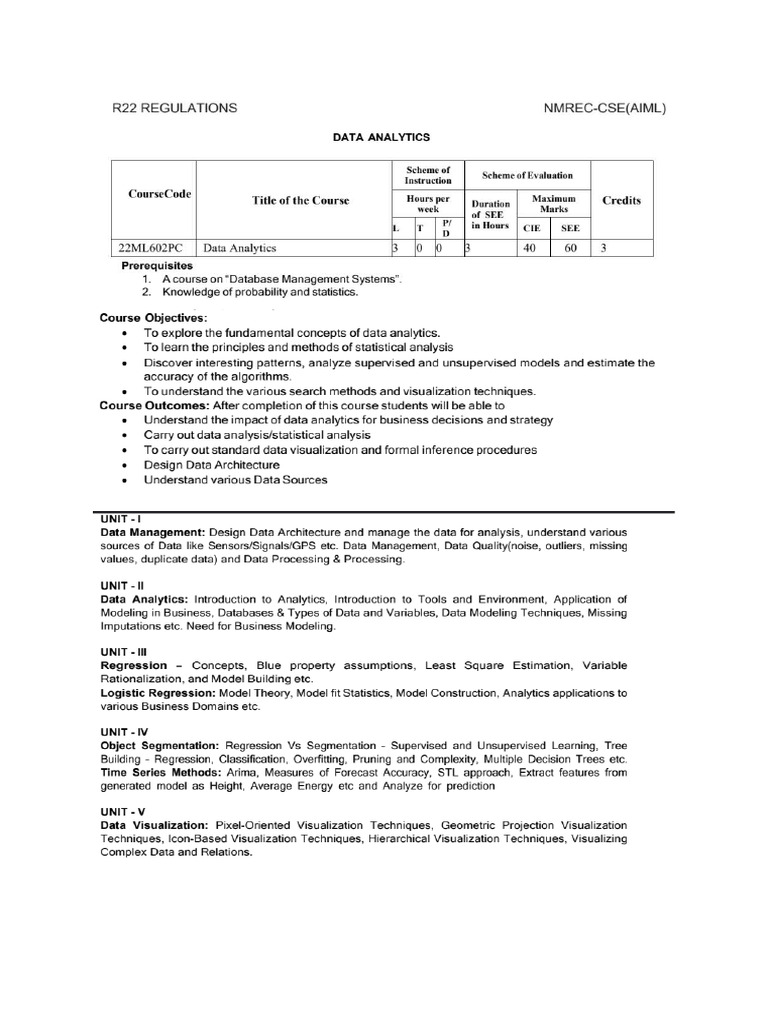 Data Analytics Syllabus | PDF