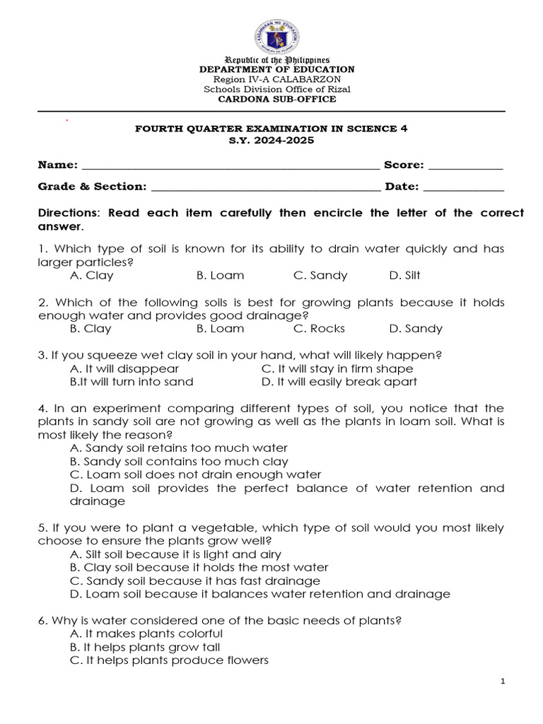 Grade 4 Science Quiz with Answers | PDF | Earth | Sun