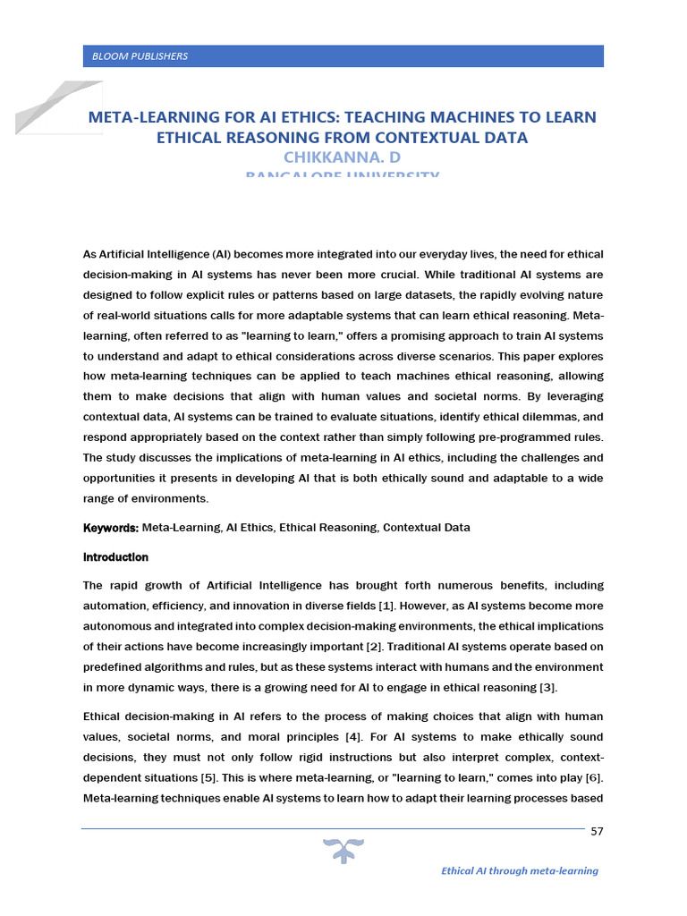 Meta-Learning For AI Ethics - Teaching Machines To Learn Ethical Reasoning From Contextual Data ...