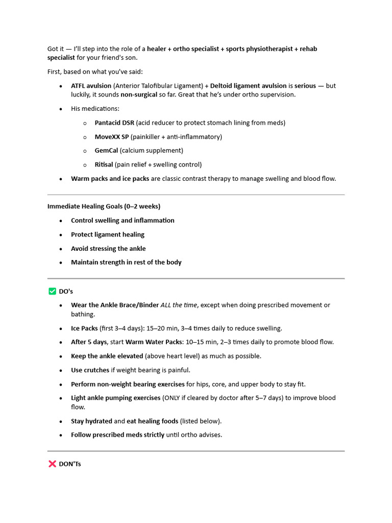 Ankle Injury Recovery Plan & Diet Guide | PDF | Edema | Physical Therapy
