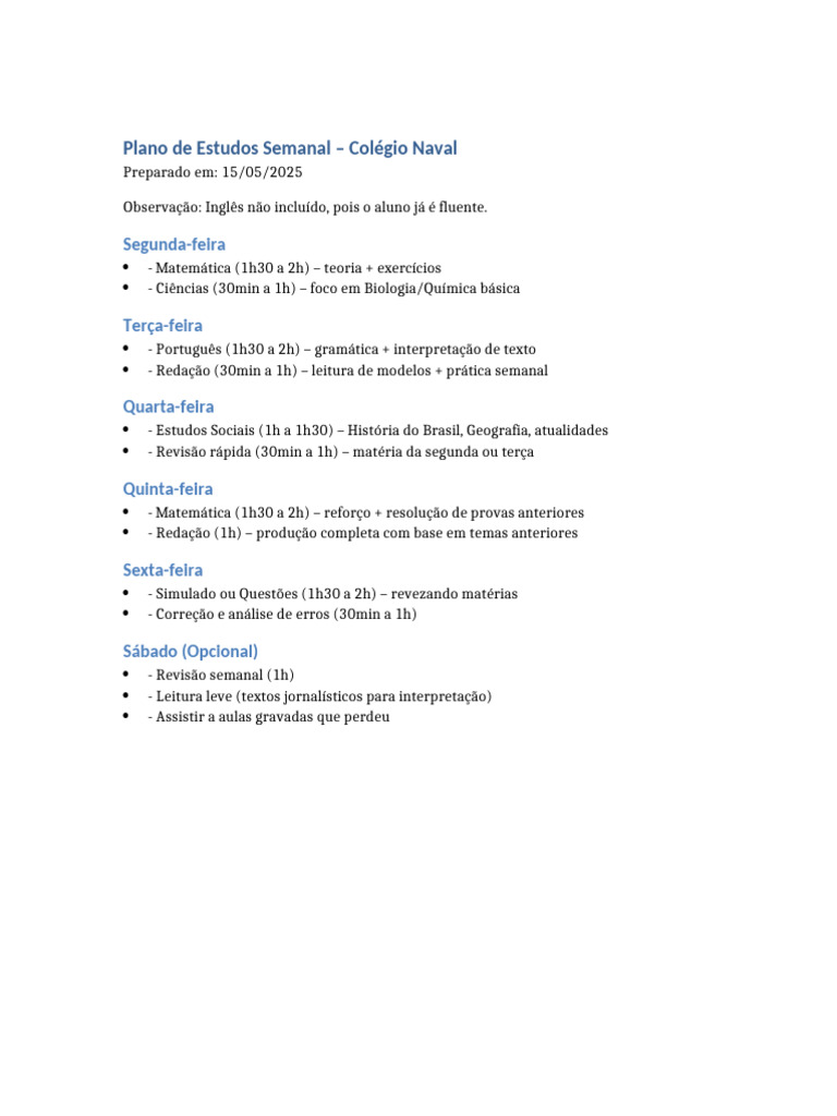 Plano Estudos Colegio Naval | PDF