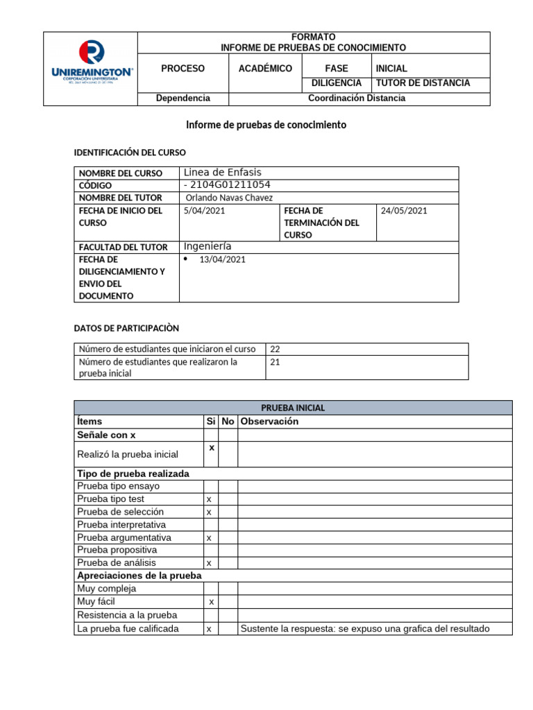 Informe de Pruebas de Conocimiento LI2 | PDF