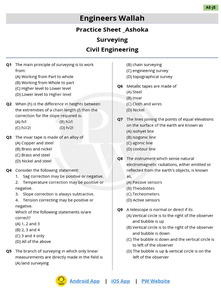 Surveying _ Practice Sheet __ PDF Only - English | PDF | Surveying ...