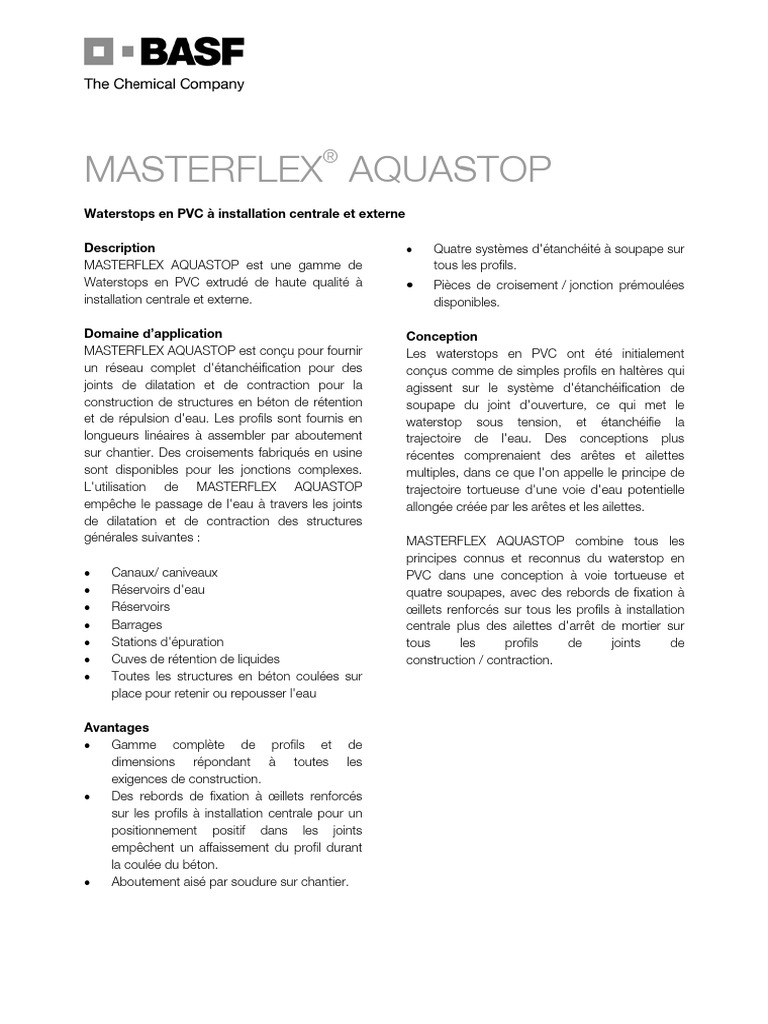 Waterstops PVC MASTERFLEX AQUASTOP | PDF | Béton | Matériaux