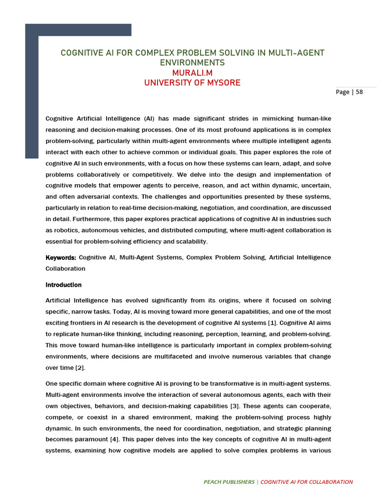 COGNITIVE AI FOR COMPLEX PROBLEM SOLVING IN MULTI-AGENT ENVIRONMENTS | PDF | Artificial ...