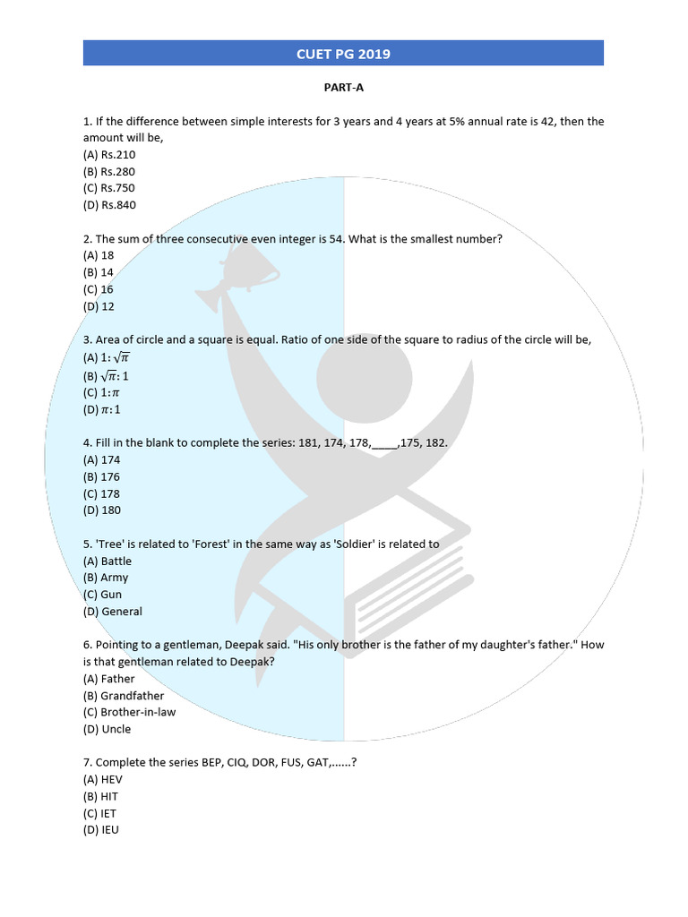 CUET PG 2019 Exam Questions and Answers | PDF | Group (Mathematics ...