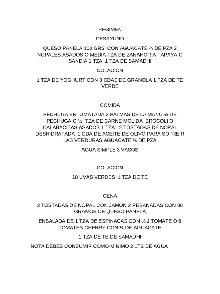 Regimen 1400 Kcals 1 | PDF