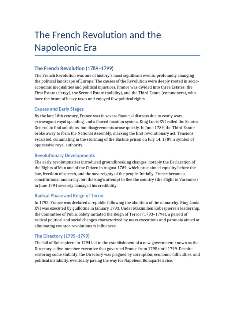 French Revolution and Napoleonic Era Overview | PDF | Napoleon | French ...
