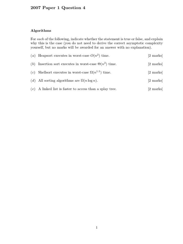 Cambridge-CS Tripos 2007 Paper 01 - q4 | PDF