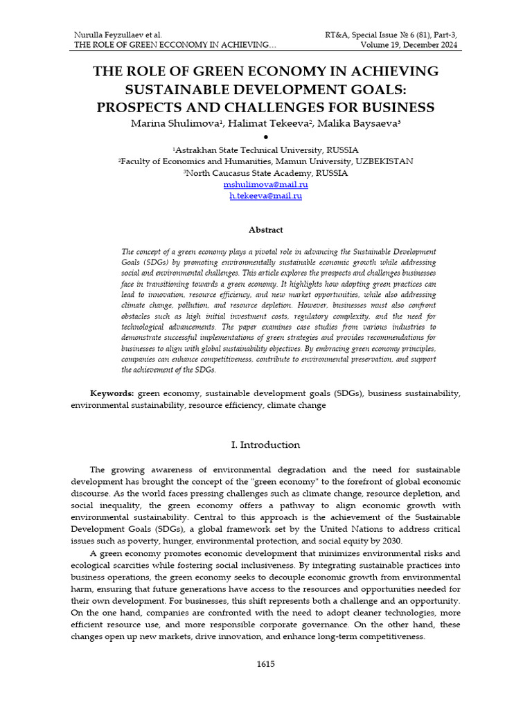 Green Economy in Achieving Sustainable Development Goals | PDF ...