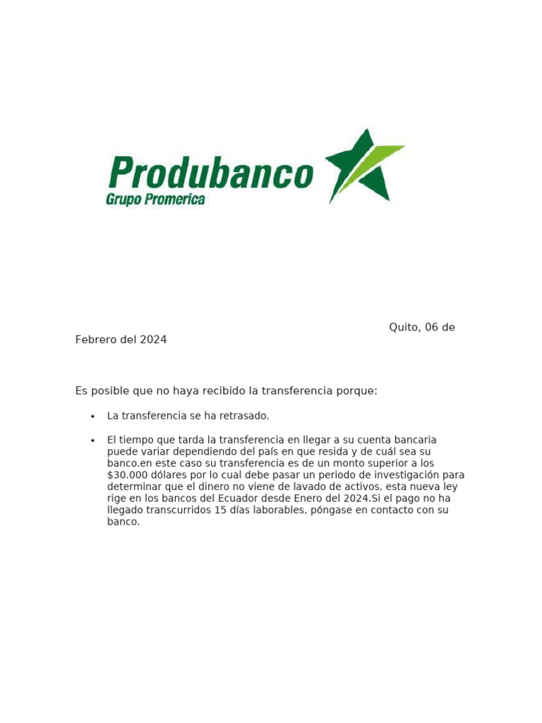 Notificacion Produbanco | PDF