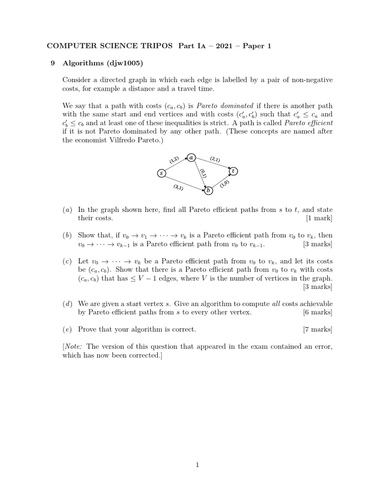 Cambridge-CS Tripos 2021 Paper 01 - q9 | PDF