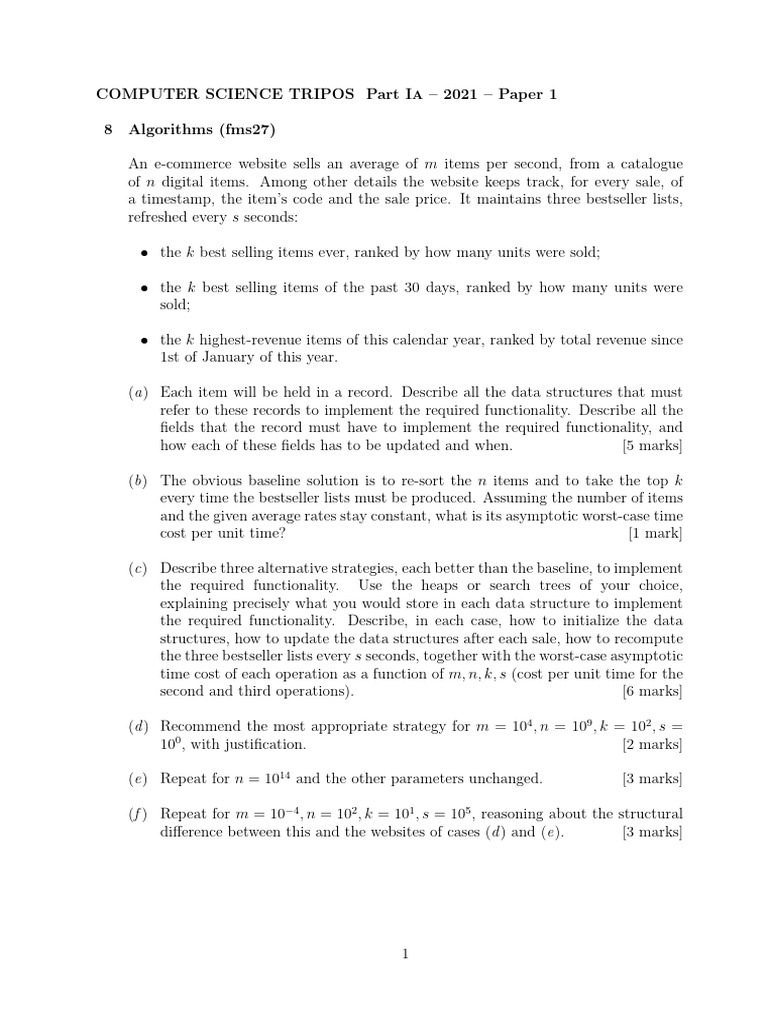 Cambridge-CS Tripos 2021 Paper 01 - q8 | PDF | Theoretical Computer ...