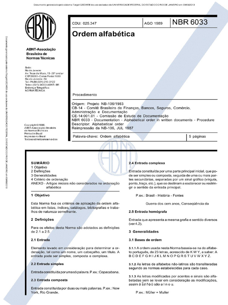 ABNT NBR 6033 - Ordem Alfabética | PDF