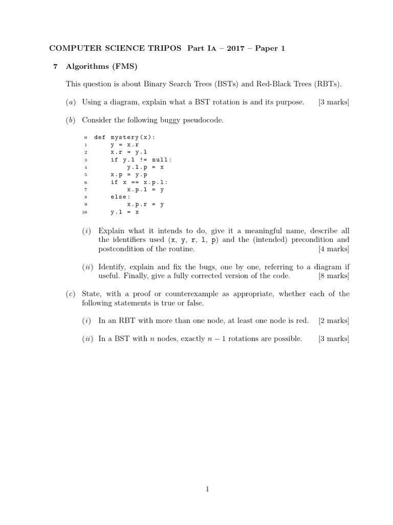 Cambridge-CS Tripos 2017 Paper 01 - q7 | PDF