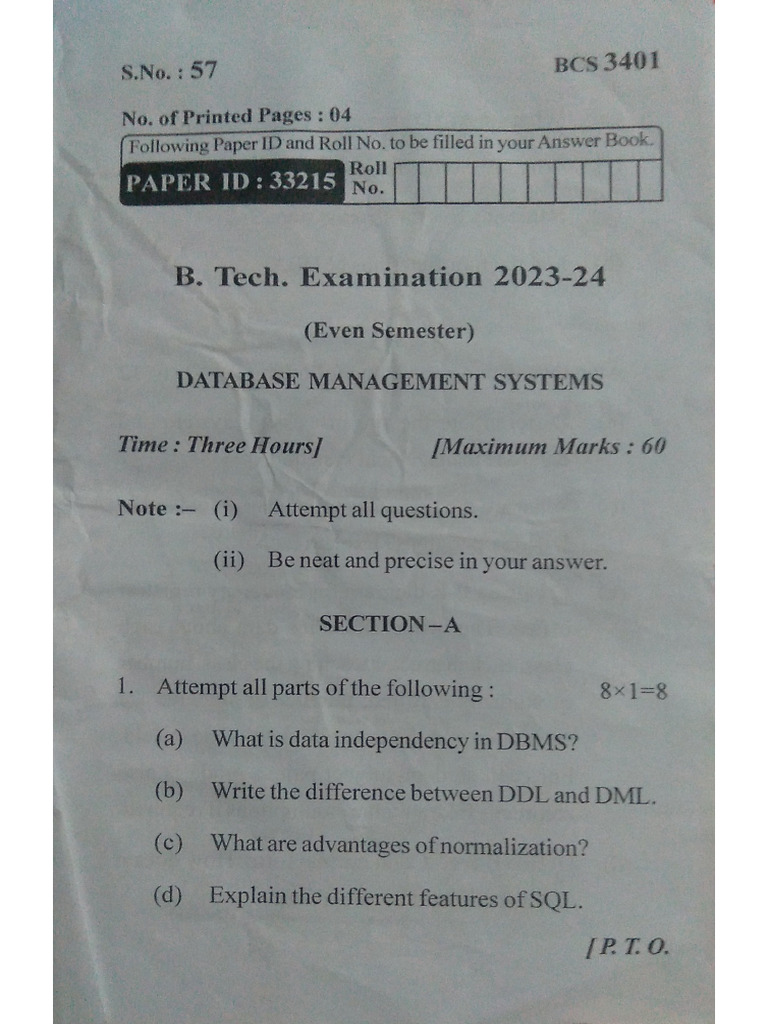 Dbms Semester Paper 23-24 | PDF