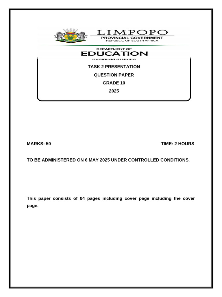 2025 BSTD T2 Grade10 Presentation QP | PDF | Economics | Business