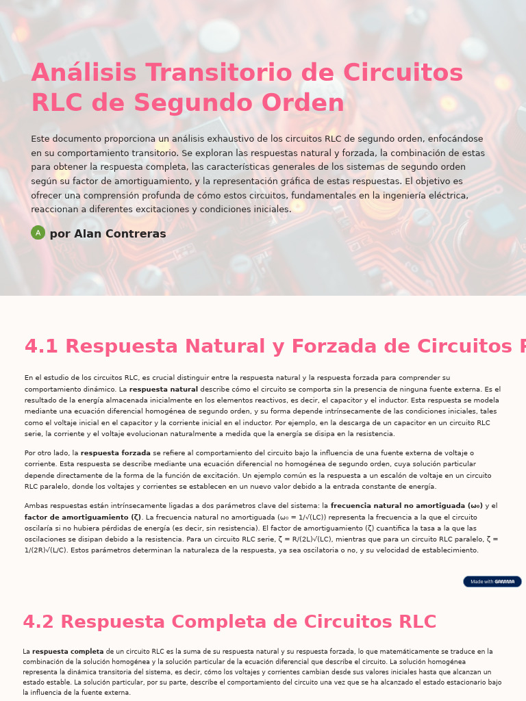 Analisis Transitorio de Circuitos RLC de Segundo Orden | PDF | Red eléctrica | Oscilación
