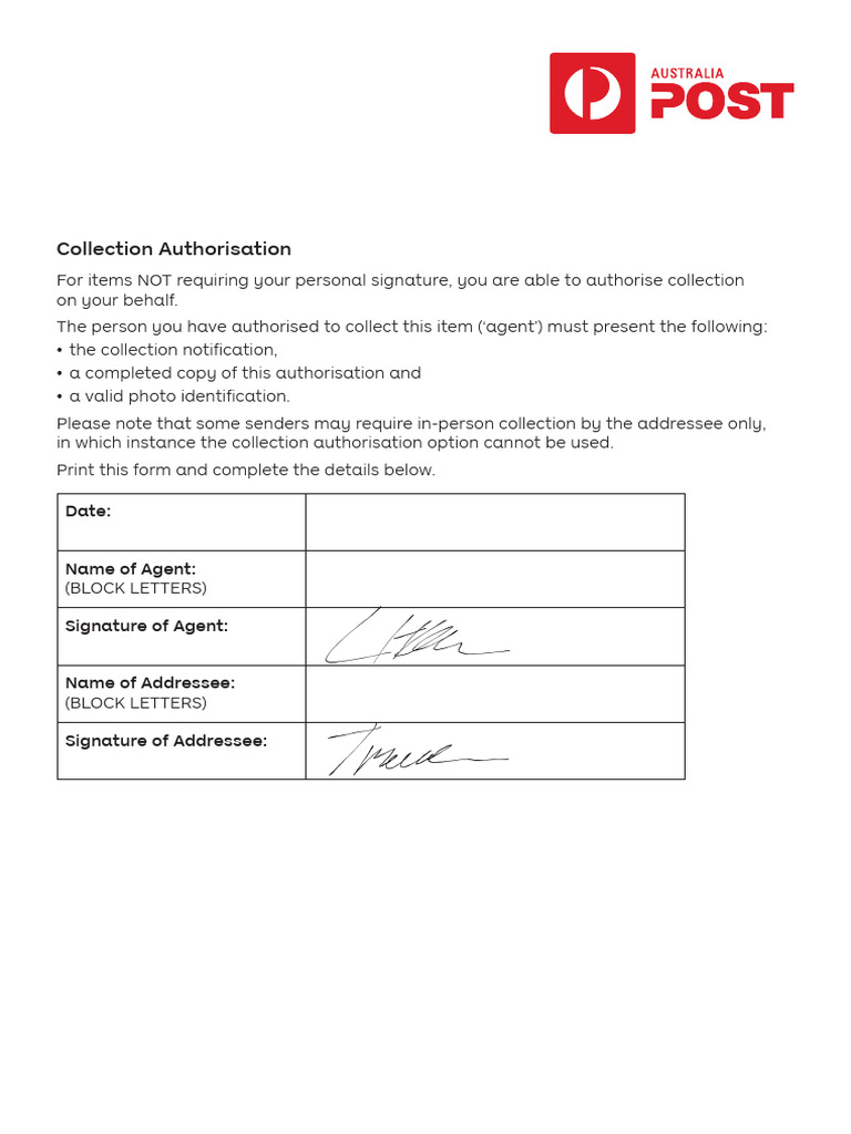 Collection Authorisation Form | PDF