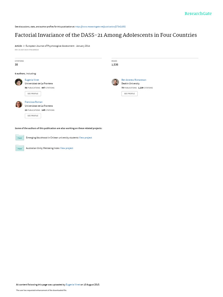Factorial Invariance of The DASS-21 Vinet2014 | PDF | Factor Analysis | Anxiety